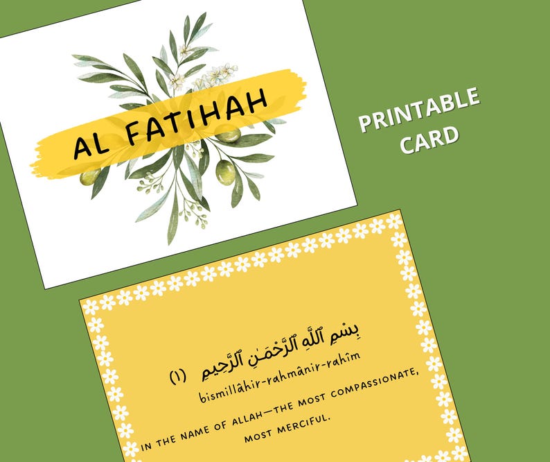 Surah Al Fatiha Flashcards: Quran Learning Cards for Muslim Kids ...