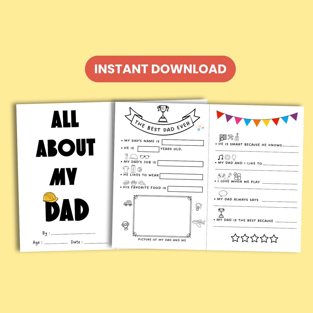 All About Dad Questionnaire Printable, Father's Day Fill in Card, DIY ...