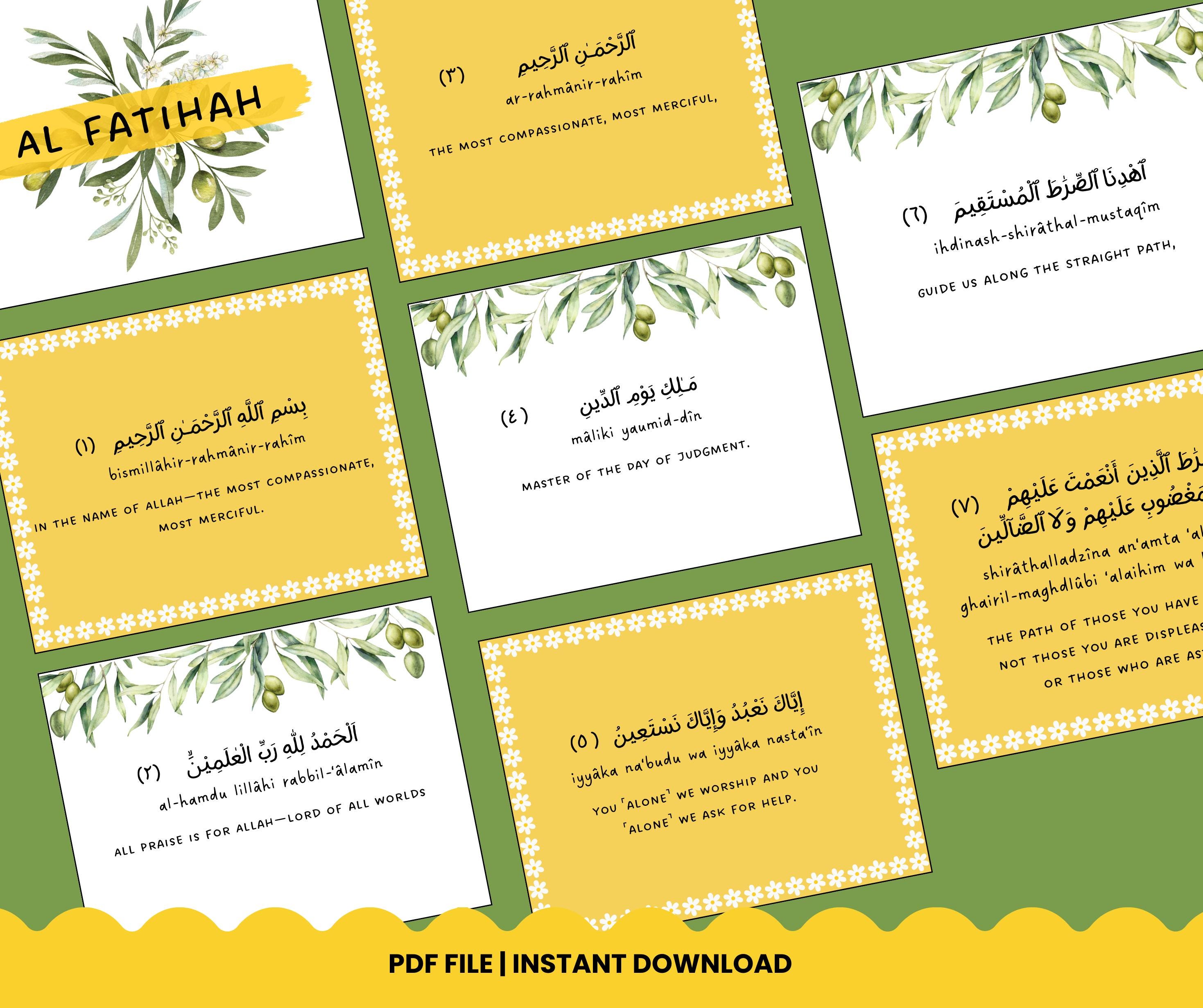 Surah Al Fatiha Flashcards for Kids, Printable Islamic Cards for Quran ...