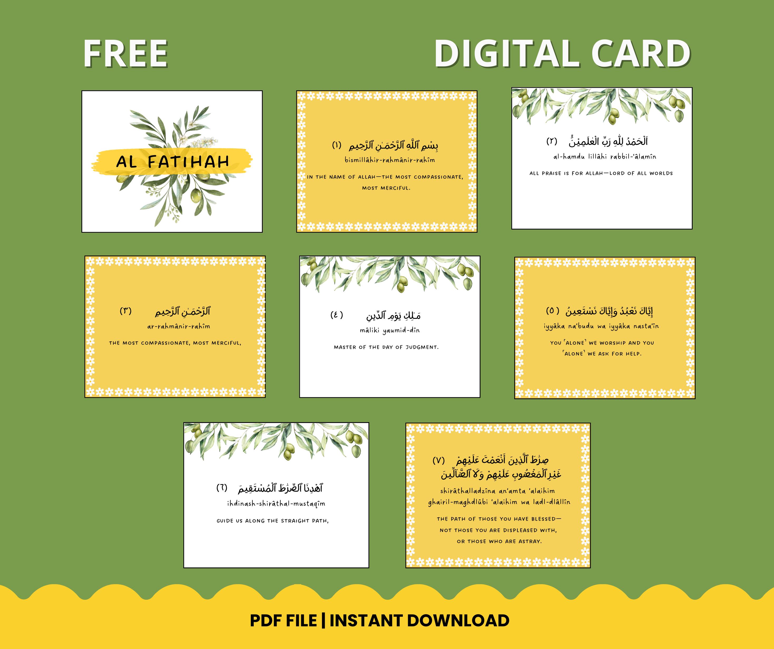 Surah Al Fatiha Flashcards for Kids, Printable Islamic Cards for Quran ...