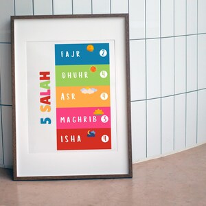 5 Daily Prayers Print, 5 Salah Poster, Muslim Kids Wall Art, Islamic ...