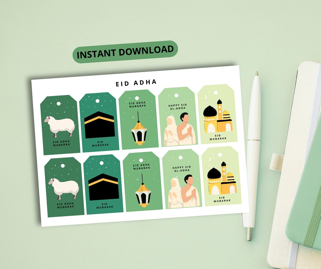 Eid Mubarak Gift Tags: Printable Hajj Celebration Labels (PDF ...
