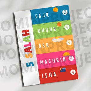 5 Daily Prayers Print, 5 Salah Poster, Muslim Kids Wall Art, Islamic ...