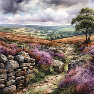 Moorland Watercolor Backgrounds: Ancient Landscape Art (digital ...