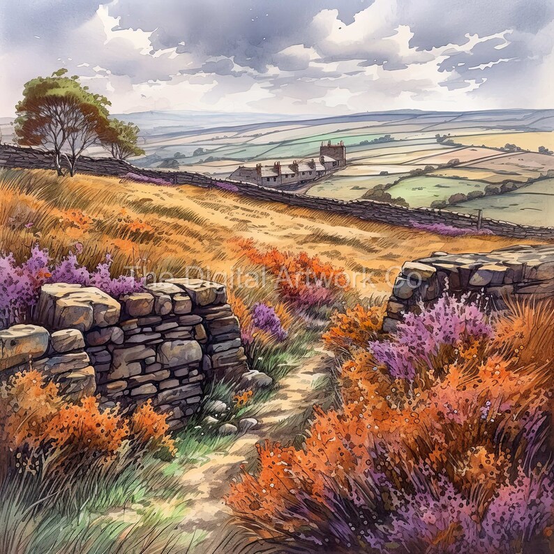Moorland Watercolor Backgrounds: Ancient Landscape Art (digital ...
