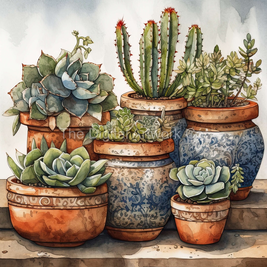 Watercolor Cacti Succulents Clip Art – Botanical Potted Plants (digital ...
