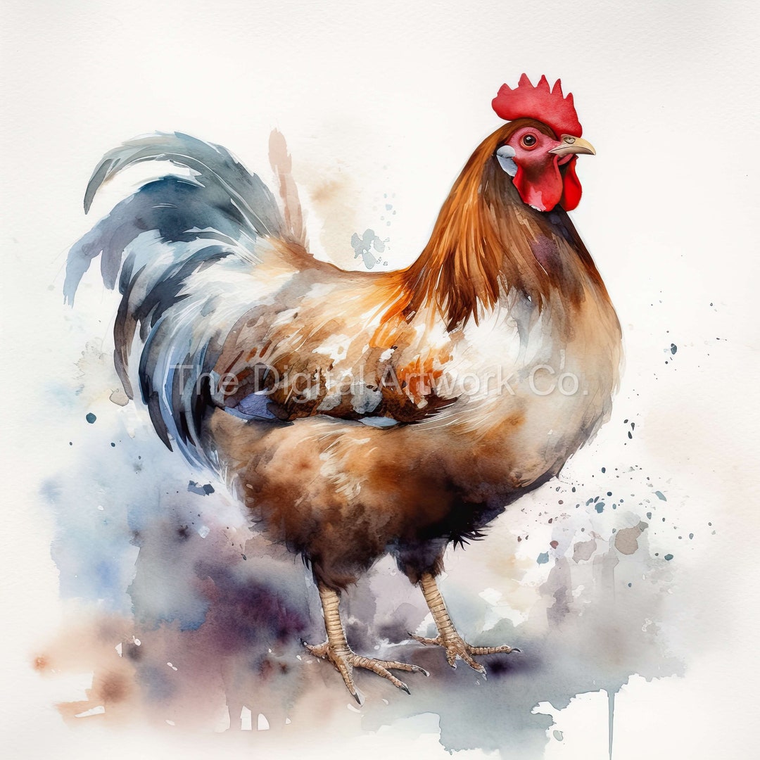 12 High Quality Designs of Watercolour Chickens Clip Art 12 Jpgs - Digital Print, Watercolour ...