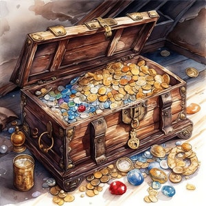 Pirate Treasure Chest Clip Art: Watercolor Designs (digital Download ...