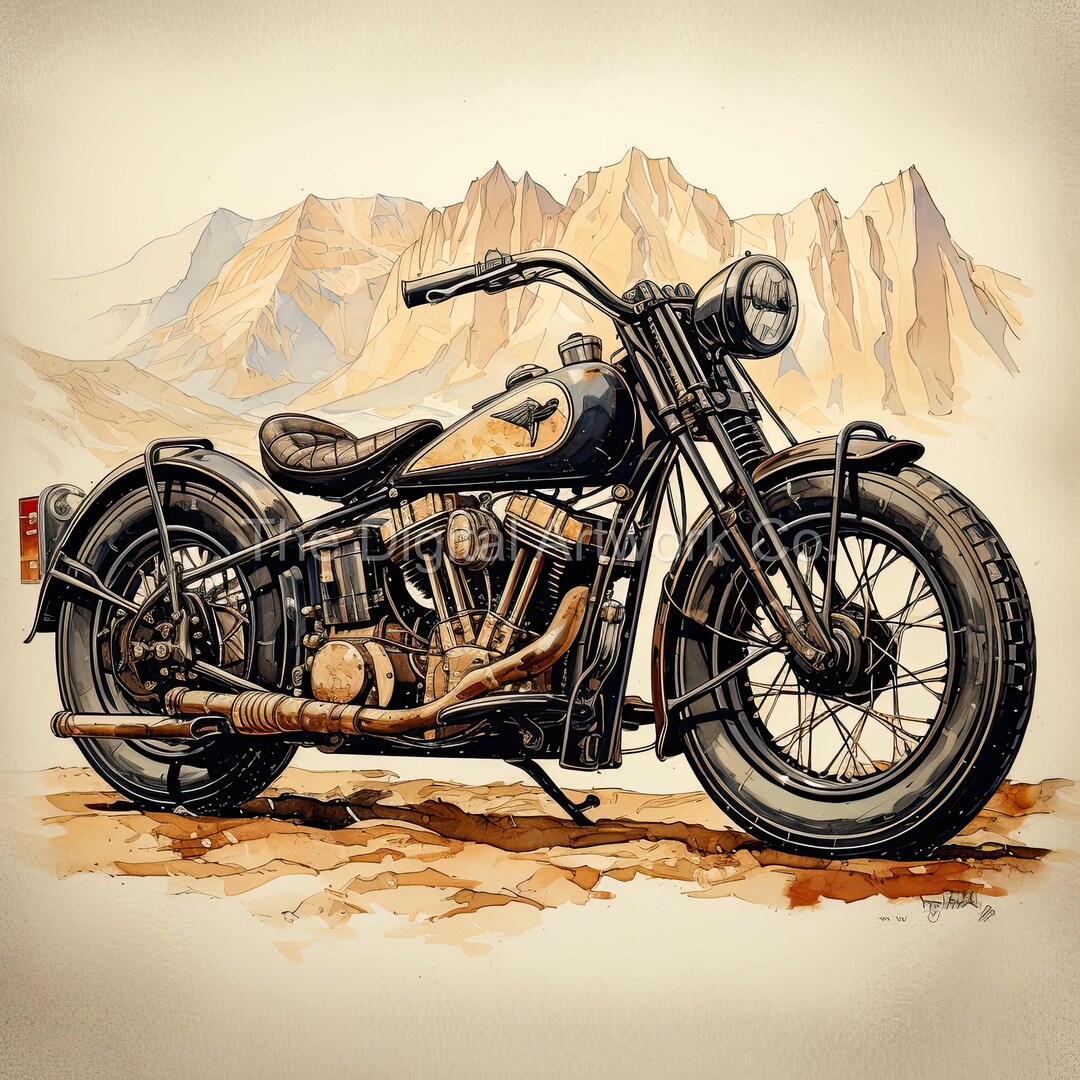 American Motorcycle Clip Art: Watercolor Style Designs (digital ...