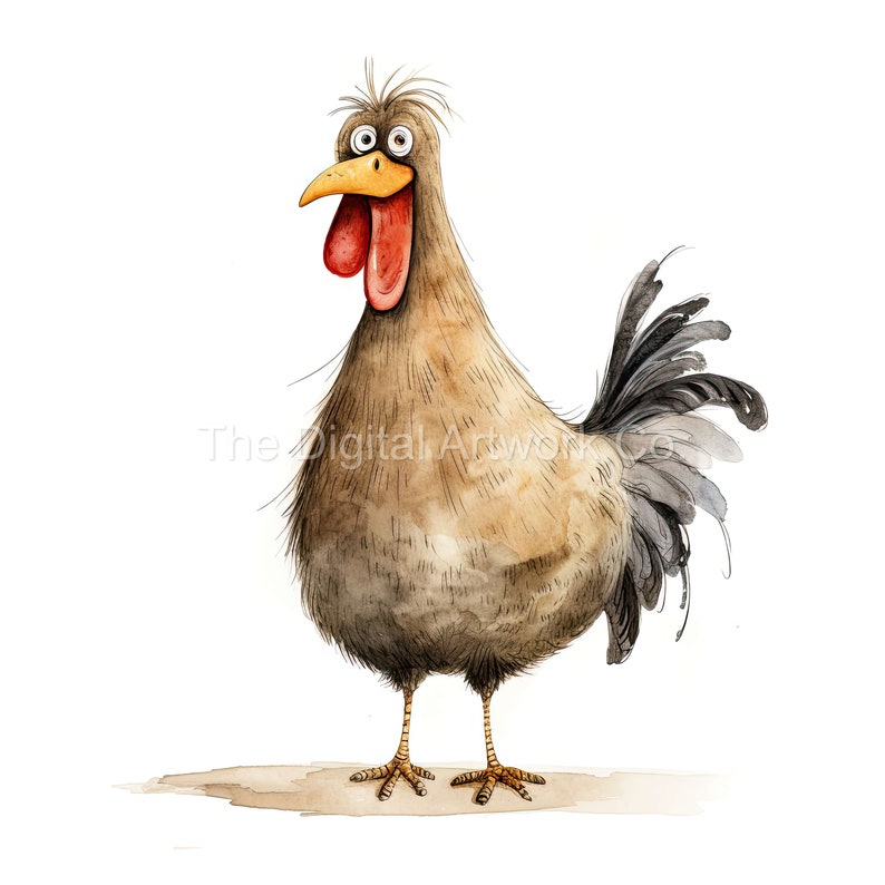 Funky Cartoon Chicken Clip Art: Watercolor Style (digital Download) - Etsy