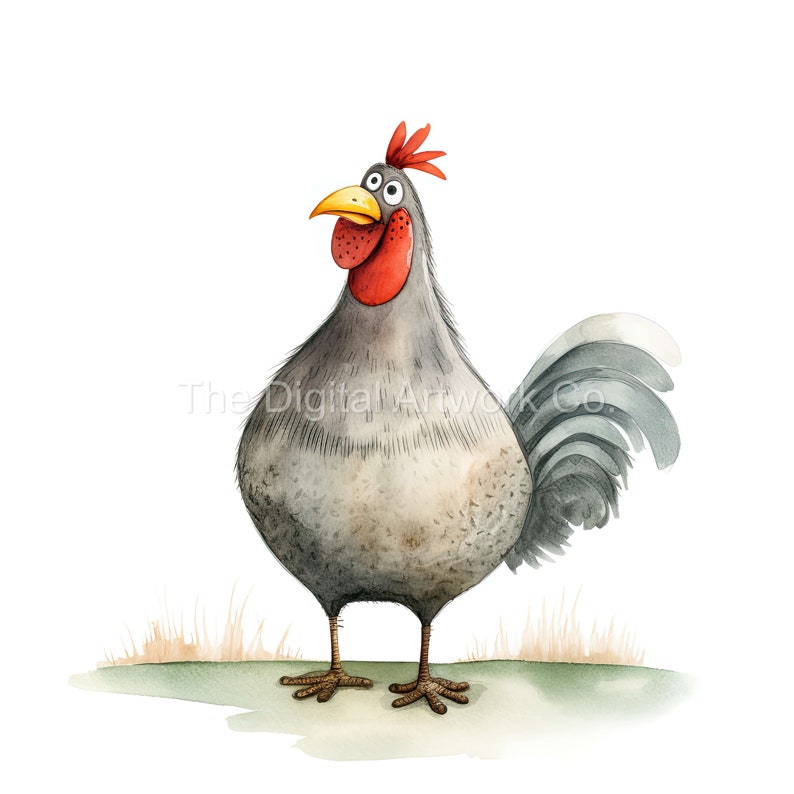 Funky Cartoon Chicken Clip Art: Watercolor Style (digital Download) - Etsy