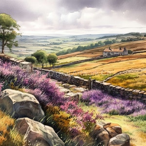 Moorland Watercolor Backgrounds: Ancient Landscape Art (digital ...