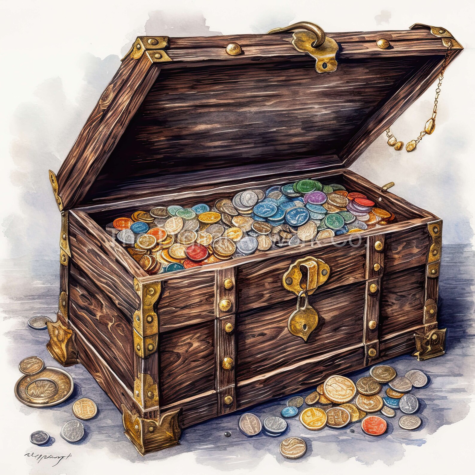 Pirate Treasure Chest Clip Art: Watercolor Designs (digital Download ...