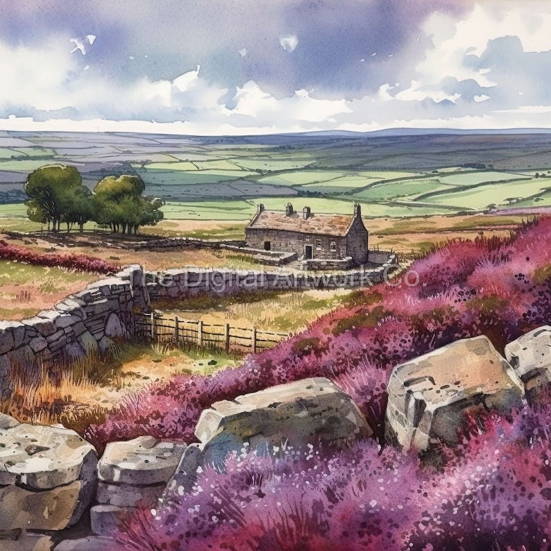 Moorland Watercolor Backgrounds: Ancient Landscape Art (digital ...