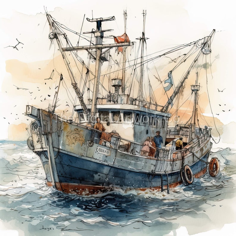 12 High Quality Designs of Fishing Trawlers Clip Art 12 Jpgs - Etsy