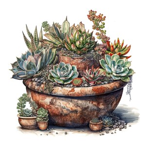 Watercolor Cacti Succulents Clip Art – Botanical Potted Plants (digital ...