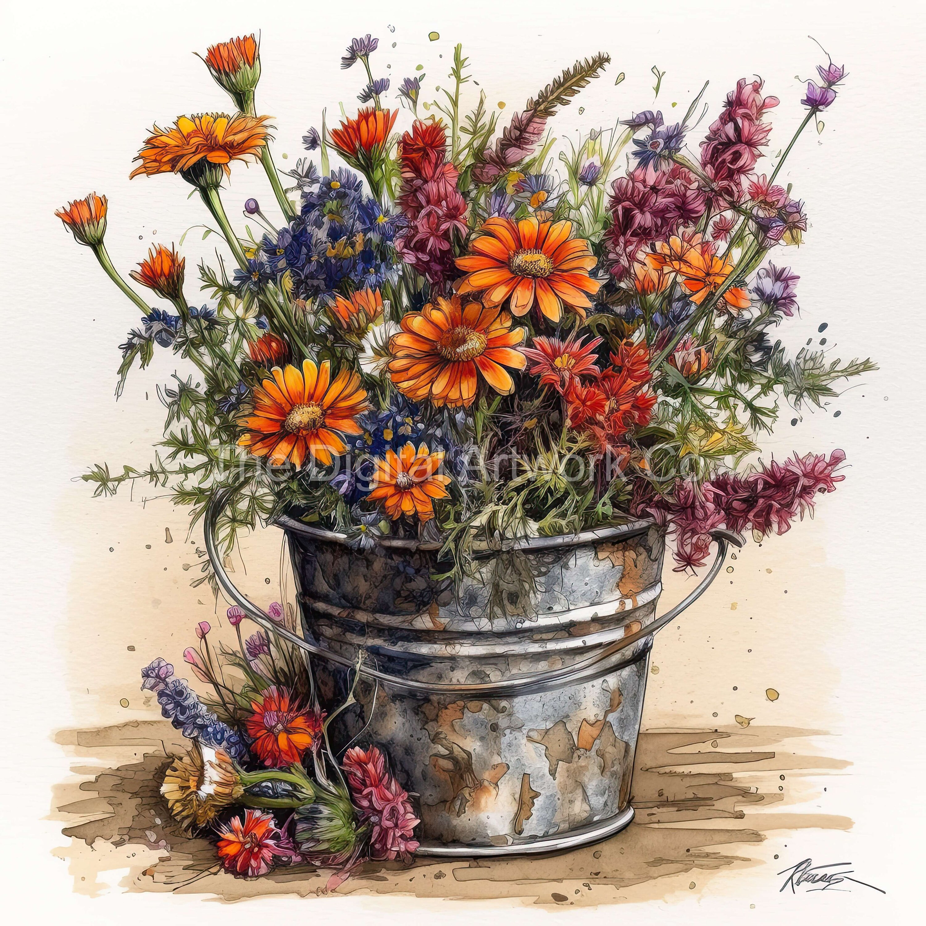 12 High Quality Designs of Buckets of Flowers Clip Art 12 Jpgs - Etsy