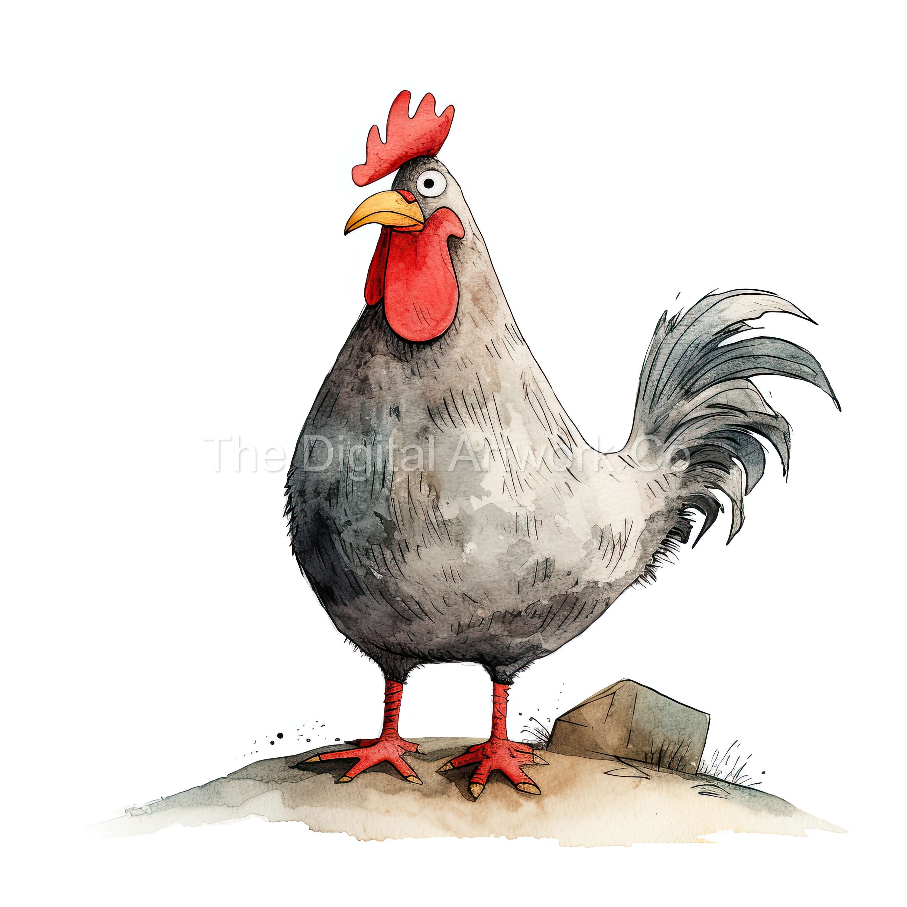 Funky Cartoon Chicken Clip Art: Watercolor Style (digital Download) - Etsy