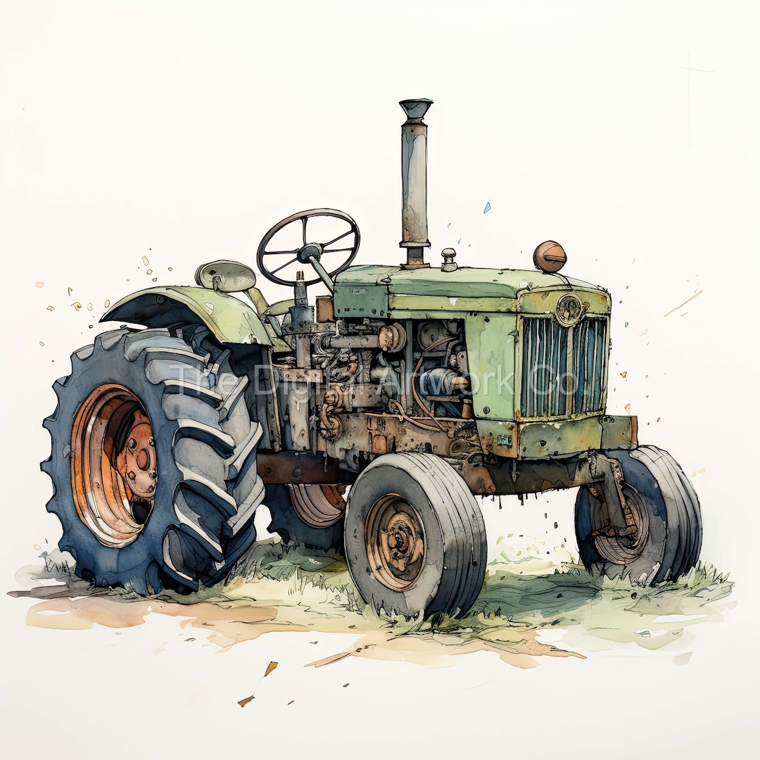 Watercolor Rusty Tractor Art Prints: Farmhouse Wall Decor (digital ...