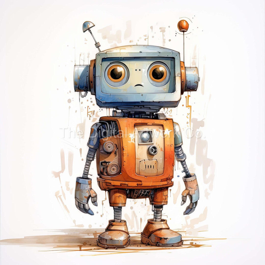 18 High Quality Designs of Watercolour Robots 18 Jpgs - Digital Print ...