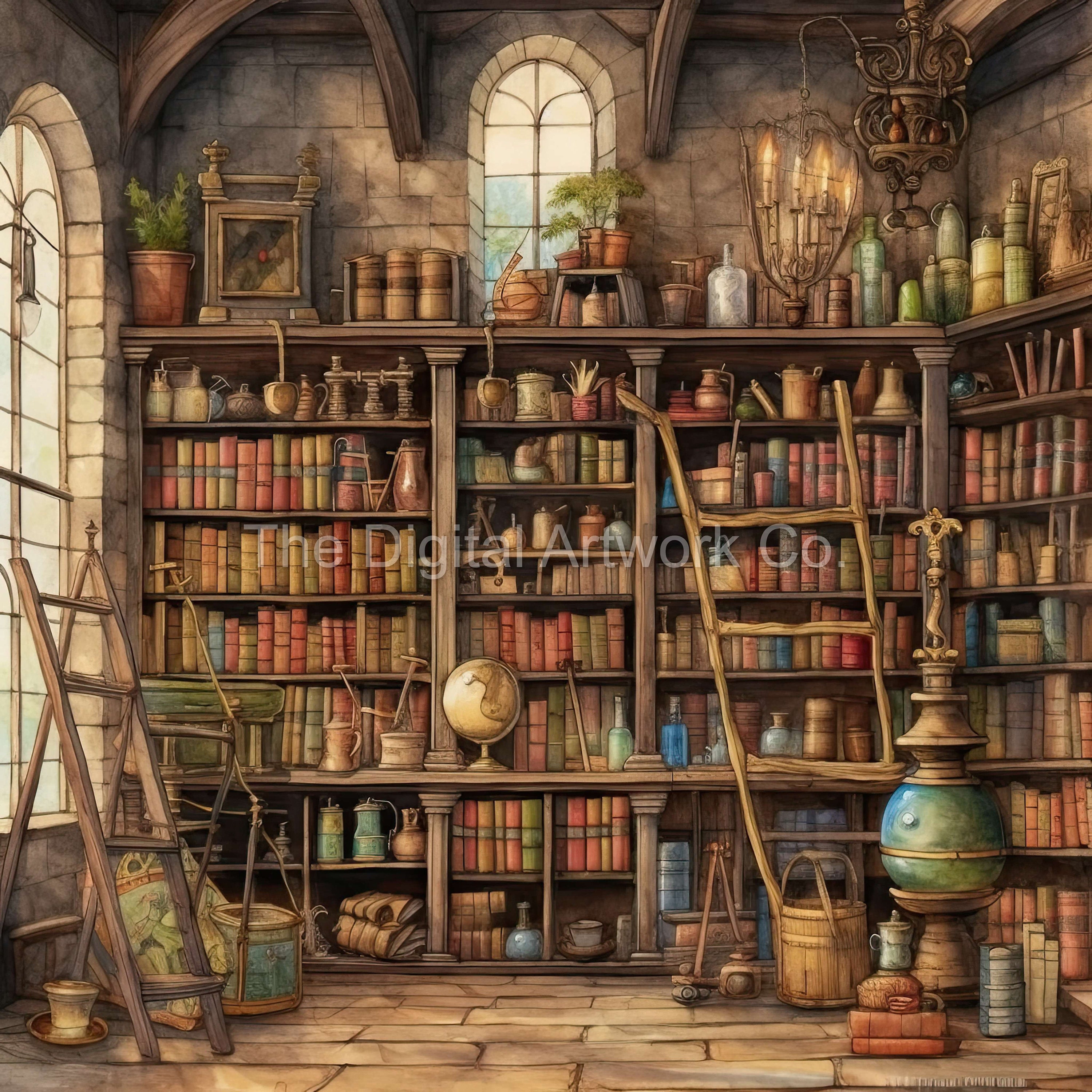 Wizard's Library JPG Clipart Set – Watercolor Style (digital Download ...