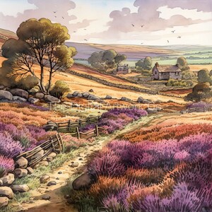 Moorland Watercolor Backgrounds: Ancient Landscape Art (digital ...