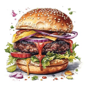 Gourmet Burger Clip Art: Watercolor Style Designs (digital Download) - Etsy