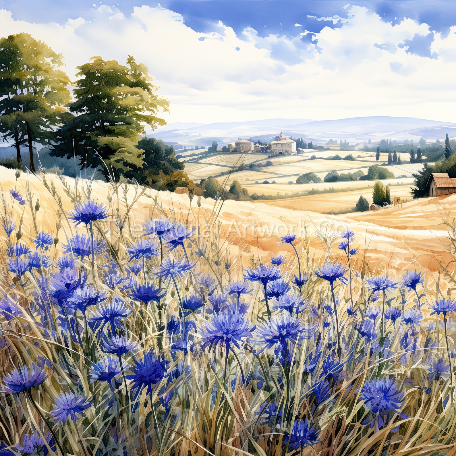 Cornflower Meadow Watercolor Backgrounds: Floral JPG Set (digital ...