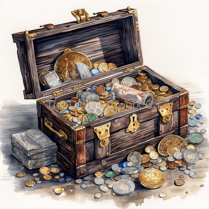 Pirate Treasure Chest Clip Art: Watercolor Designs (digital Download ...
