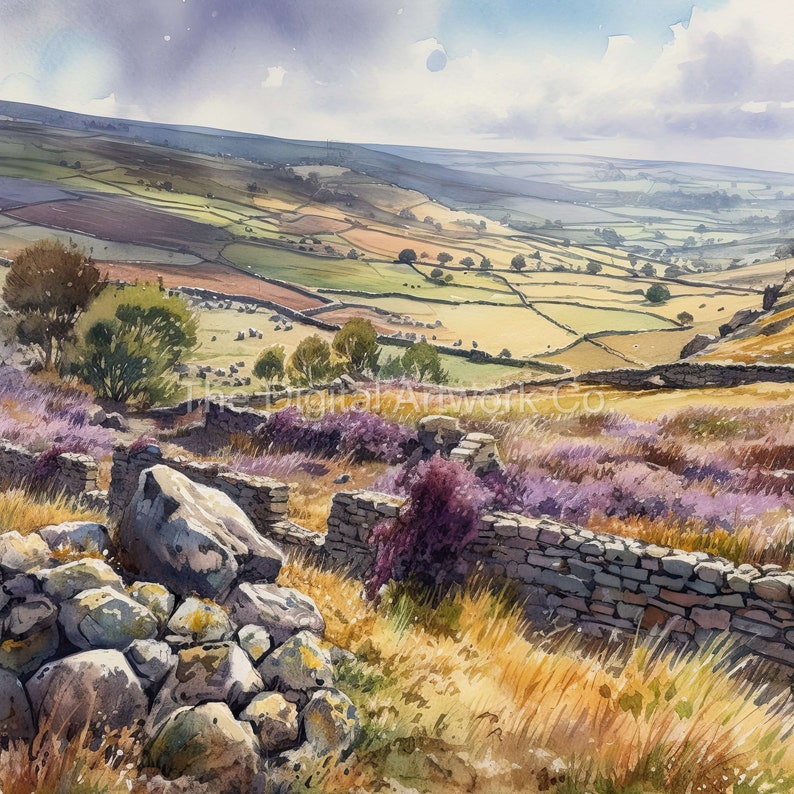 Moorland Watercolor Backgrounds: Ancient Landscape Art (digital ...