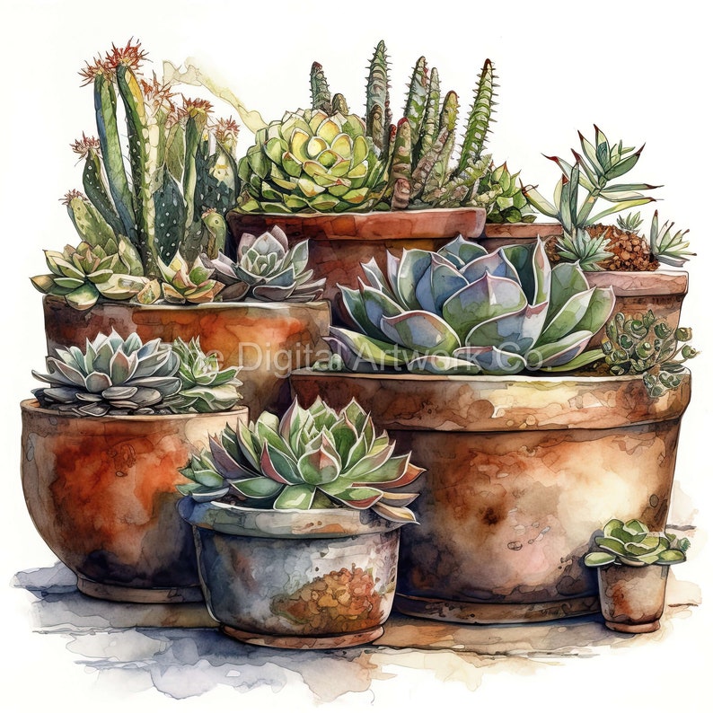 Watercolor Cacti Succulents Clip Art – Botanical Potted Plants (digital ...