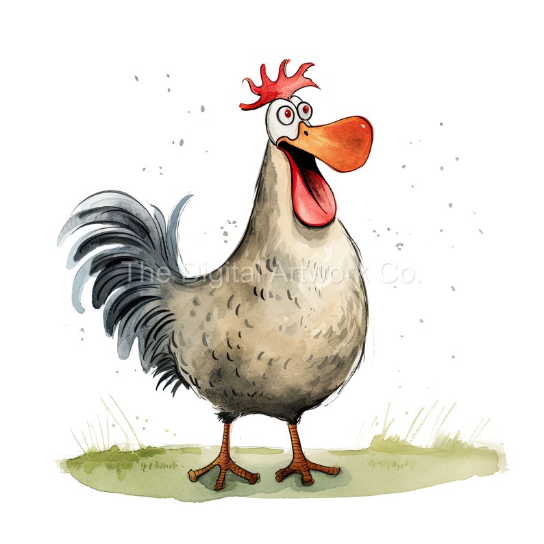 Funky Cartoon Chicken Clip Art: Watercolor Style (digital Download ...