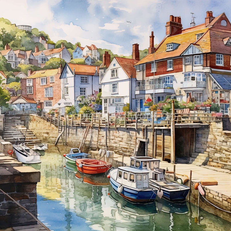 Harbour Scene Watercolor Print: Coastal Town Art (digital Download) - Etsy