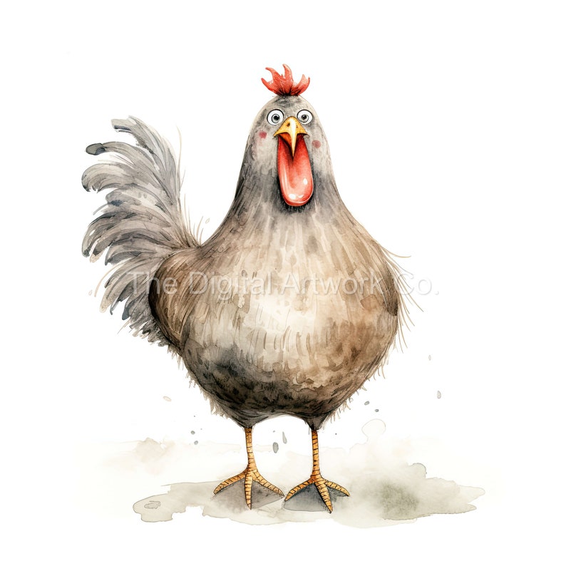 Funky Cartoon Chicken Clip Art: Watercolor Style (digital Download) - Etsy