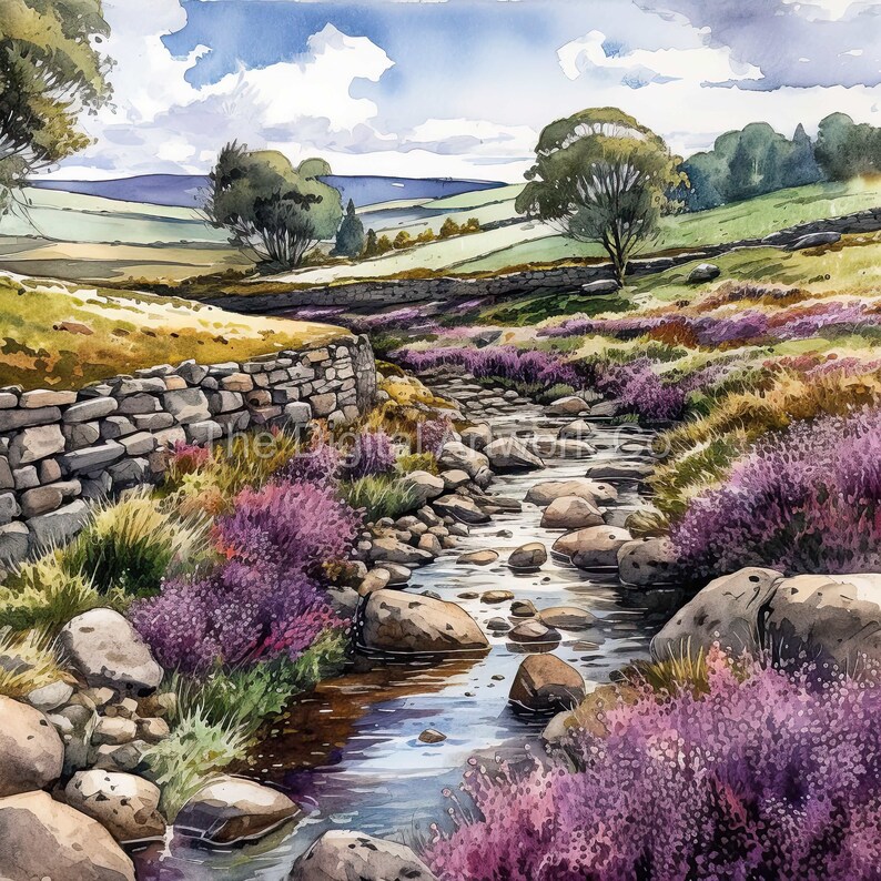 Moorland Watercolor Backgrounds: Ancient Landscape Art (digital ...