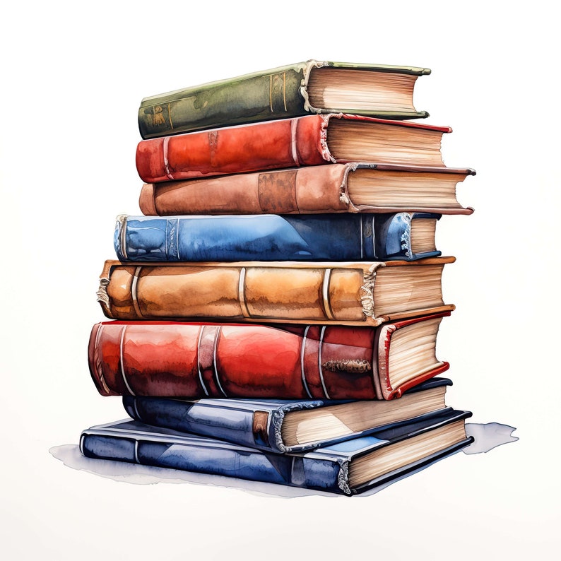 Dusty Books Stack: Watercolor Clipart Designs (digital Download) - Etsy