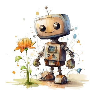 18 High Quality Designs of Watercolour Robots 18 Jpgs - Digital Print ...