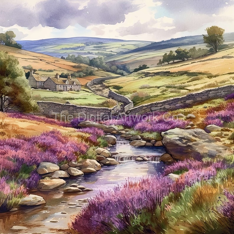 Moorland Watercolor Backgrounds: Ancient Landscape Art (digital ...