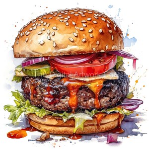 Gourmet Burger Clip Art: Watercolor Style Designs (digital Download) - Etsy