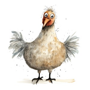 Funky Cartoon Chicken Clip Art: Watercolor Style (digital Download) - Etsy