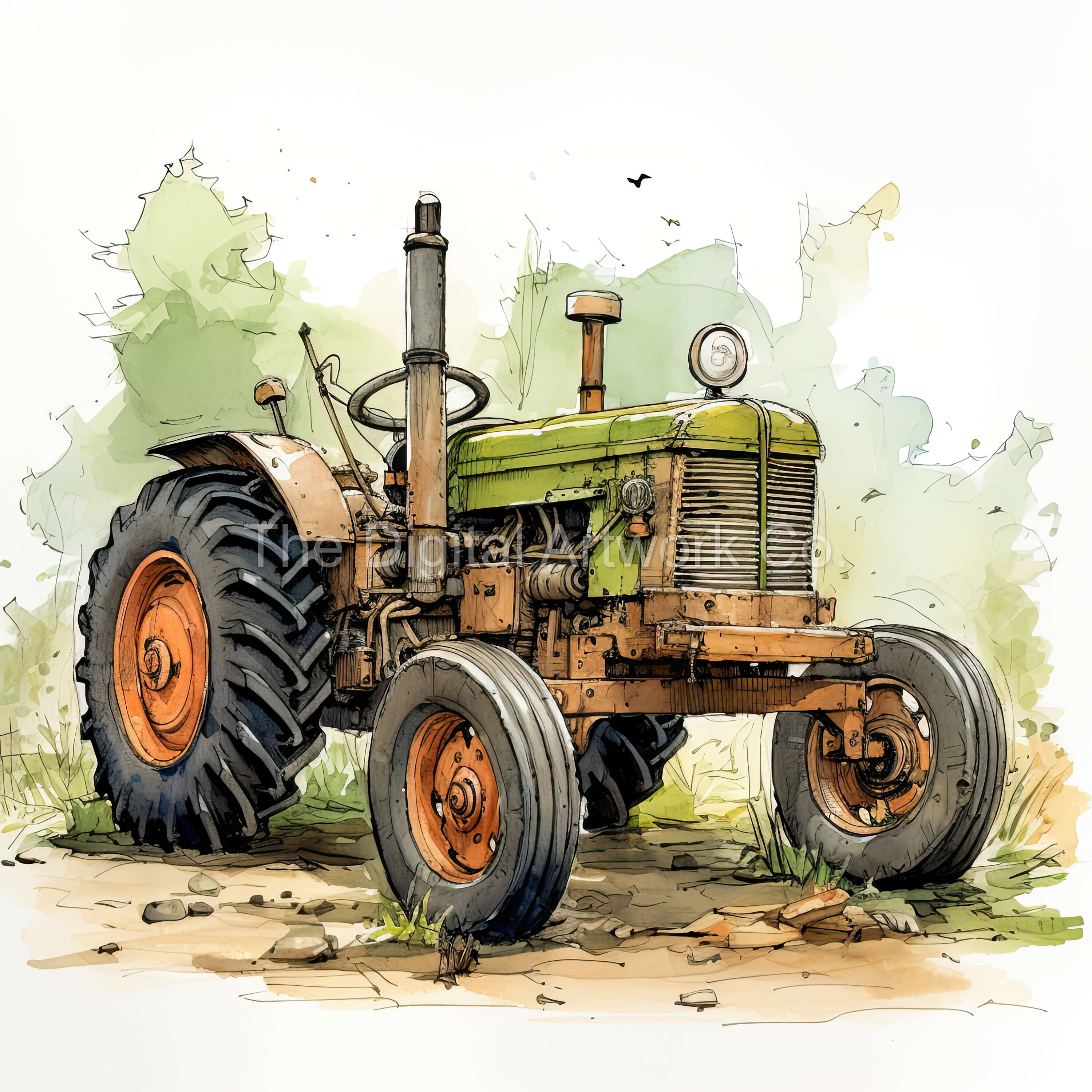 Watercolor Rusty Tractor Art Prints: Farmhouse Wall Decor (digital ...