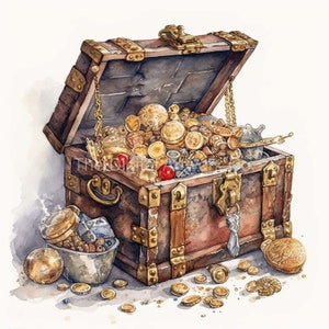 Pirate Treasure Chest Clip Art: Watercolor Designs (digital Download ...