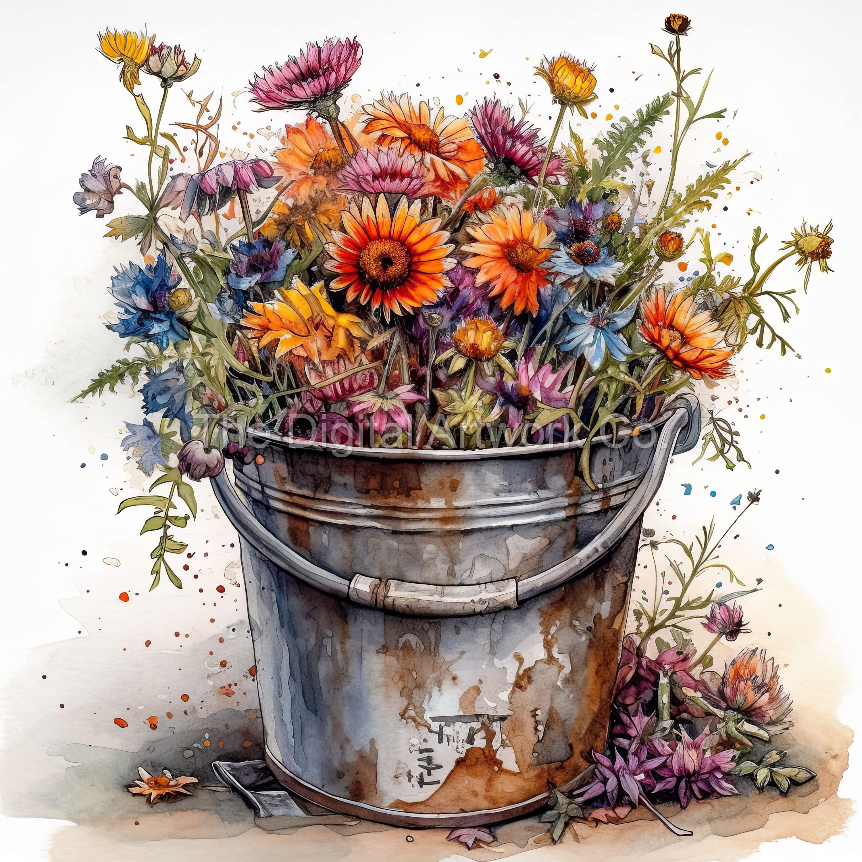 12 High Quality Designs of Buckets of Flowers Clip Art 12 Jpgs - Etsy