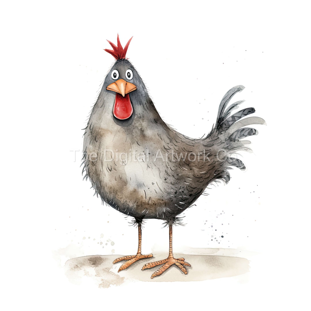 Funky Cartoon Chicken Clip Art: Watercolor Style (digital Download) - Etsy