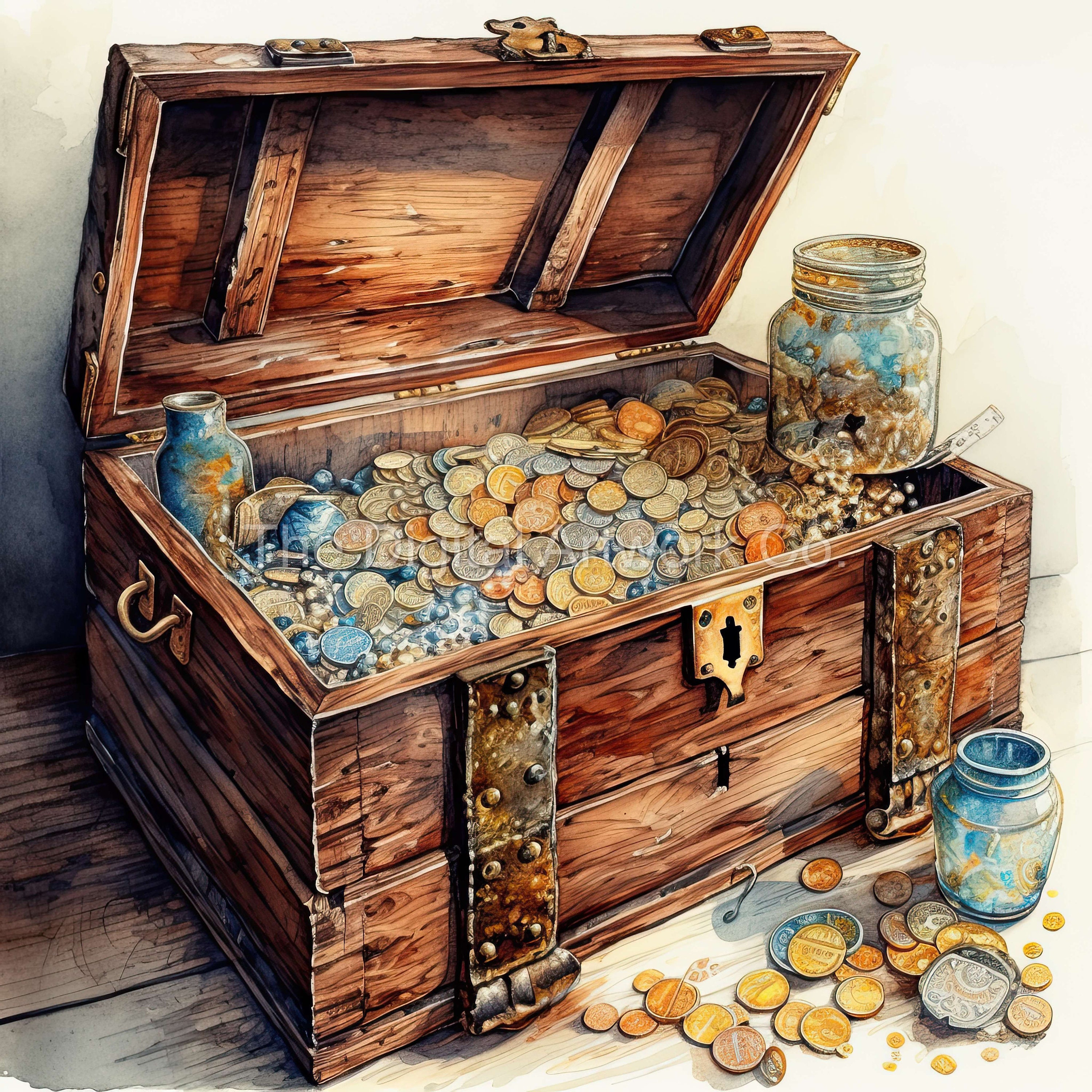 Pirate Treasure Chest Clip Art: Watercolor Designs (digital Download ...