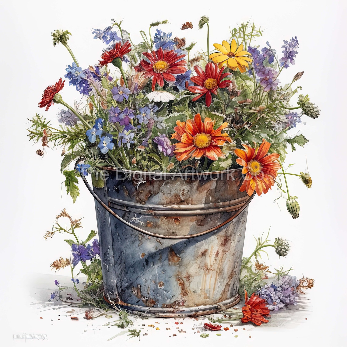 12 High Quality Designs of Buckets of Flowers Clip Art 12 Jpgs - Etsy