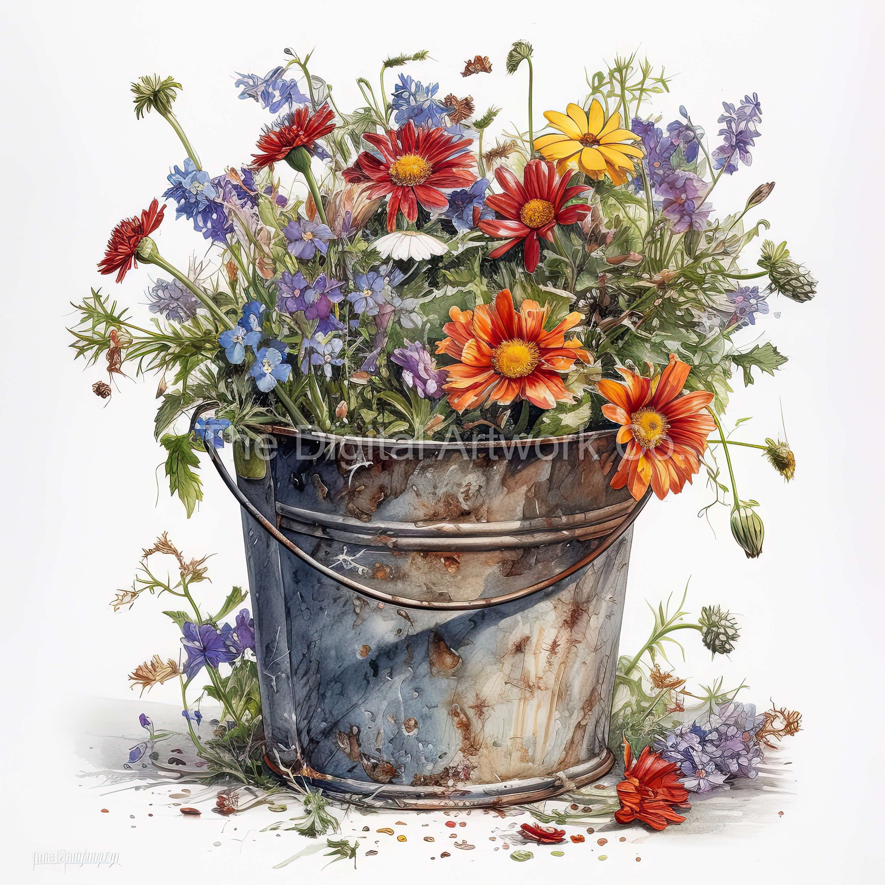 12 High Quality Designs of Buckets of Flowers Clip Art 12 Jpgs - Etsy