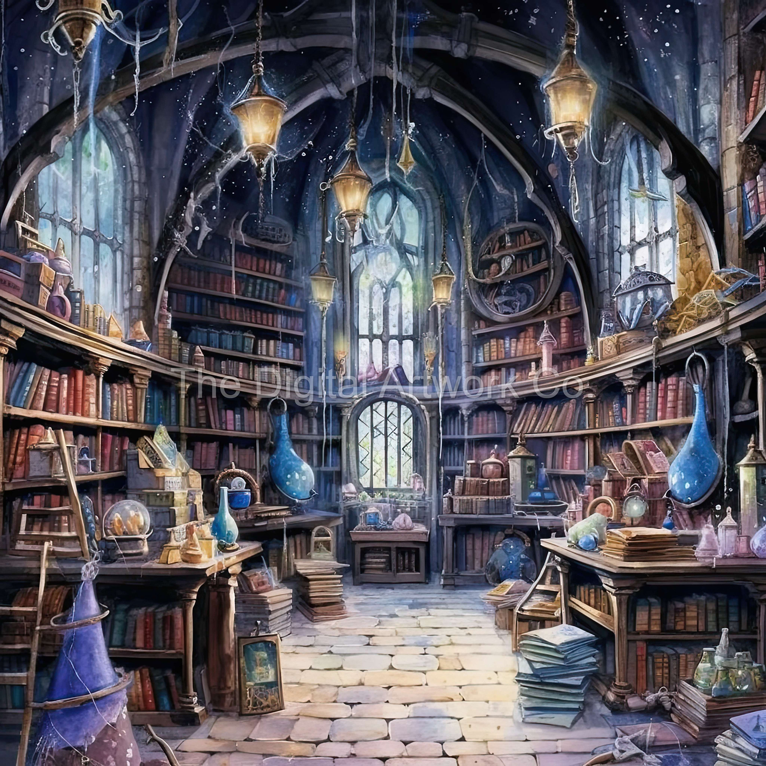 Wizard's Library JPG Clipart Set – Watercolor Style (digital Download ...