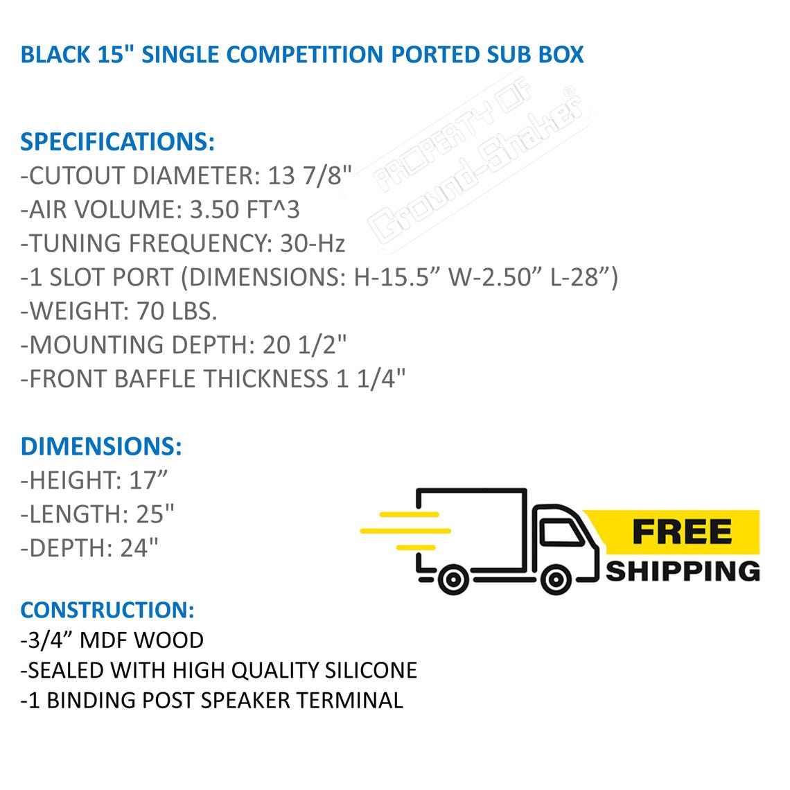 Ground Shaker Single 15" Competition Ported / Vented Sub Box Subwoofer ...