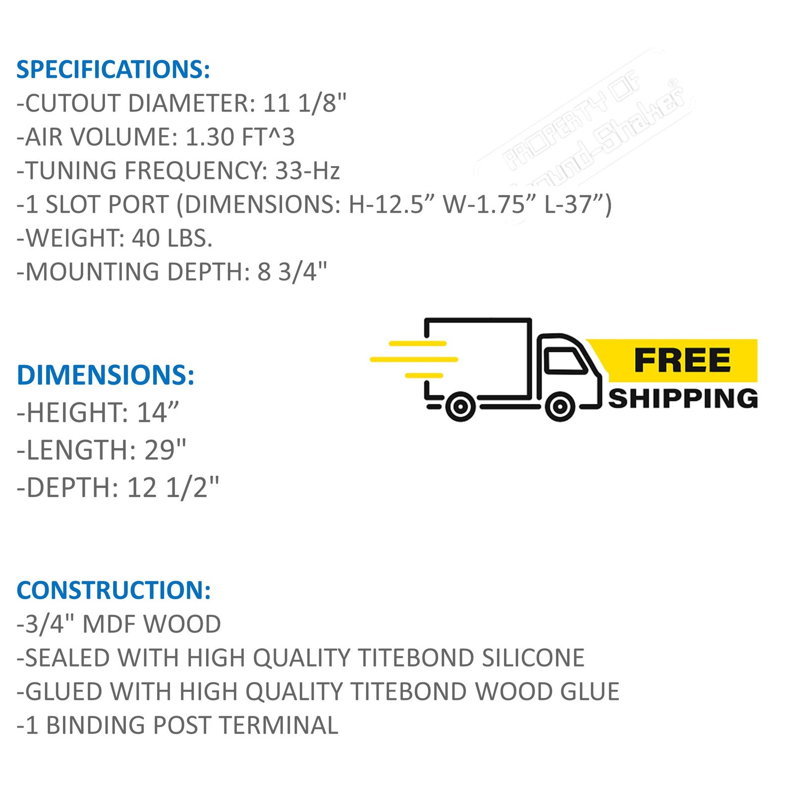 12" Single Ported / Vented Sub Box Subwoofer Enclosure for JL AUDIO W6 ...